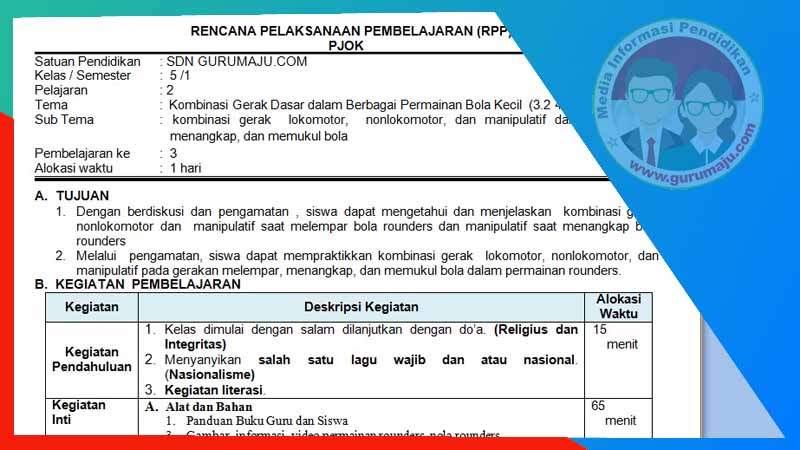 RPP PJOK 1 LEMBAR SEMESTER 1 SD KELAS 5 TEMA 2 K13 REVISI 2021 - GURU MAJU