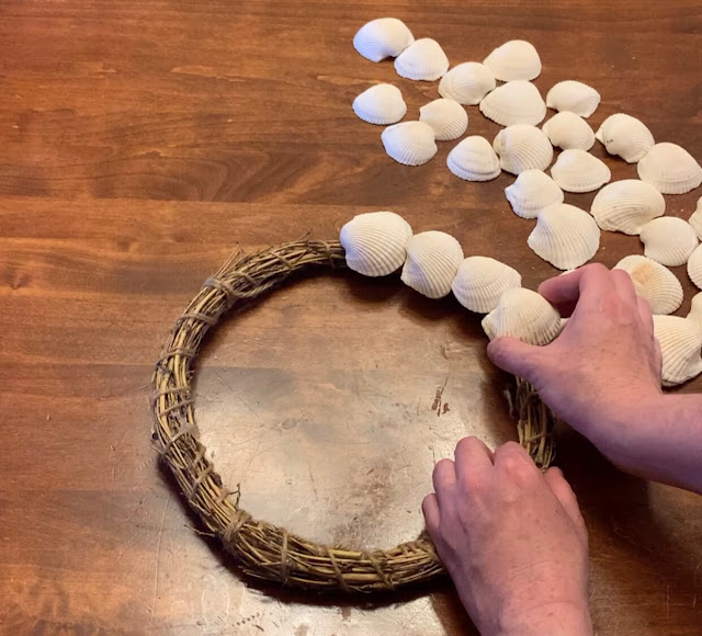 $5 DIY Shell Wreath With Easy Wired Ribbon Bow | The Roots of Home