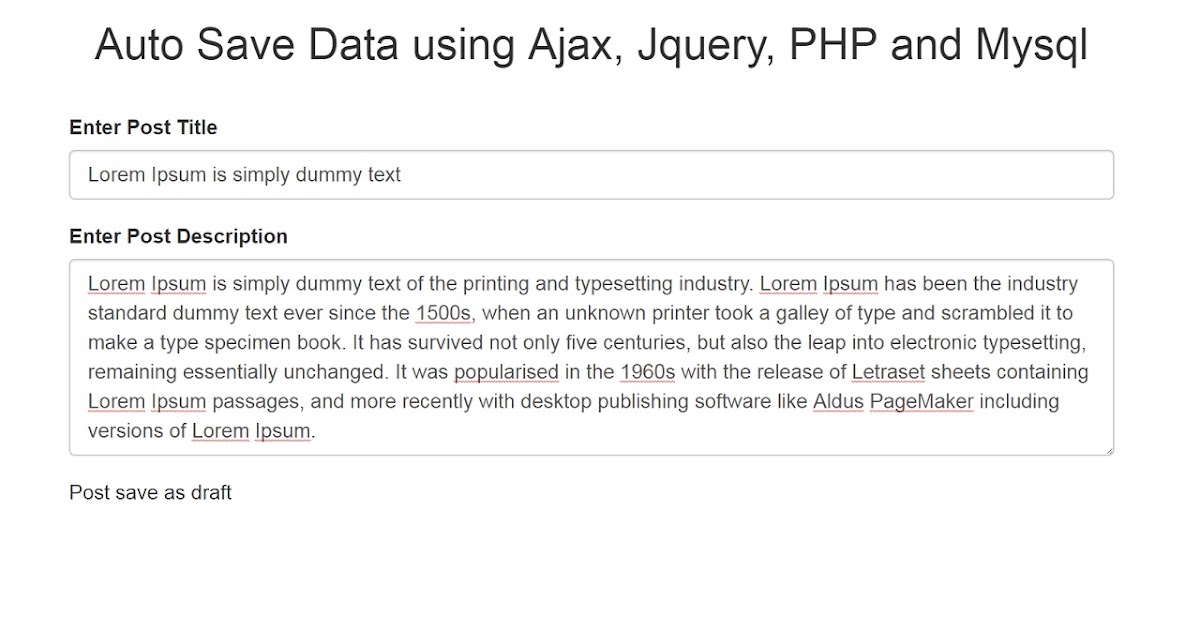 Auto Save Data using Ajax, Jquery, PHP and Mysql | Webslesson