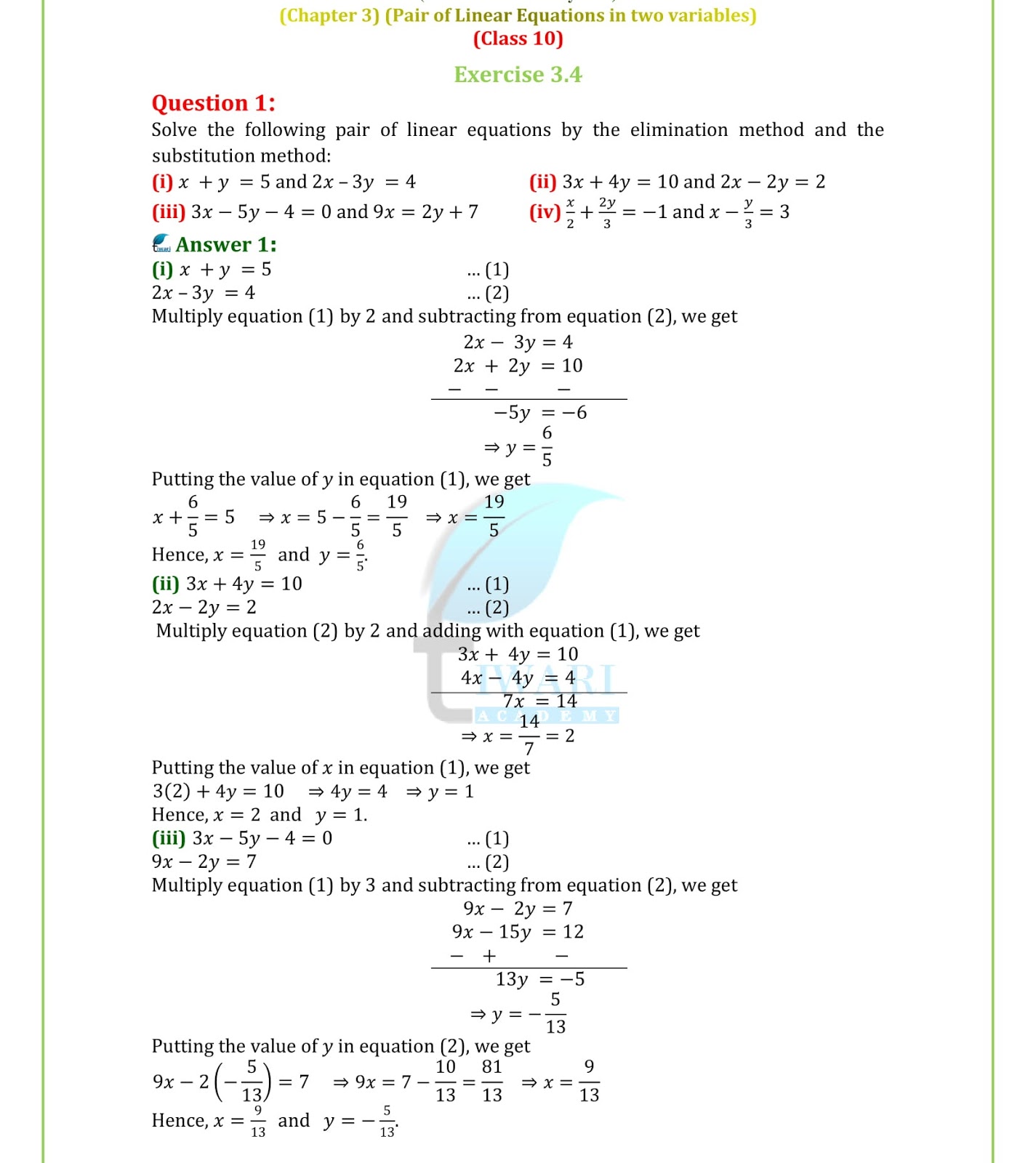 NCERT Solutions For Class 10 Maths Chapter 3 Exercise 3.4 / NCERT ...