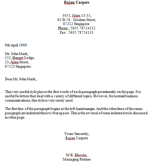 Business Letter Format Indent - Birthday Letter
