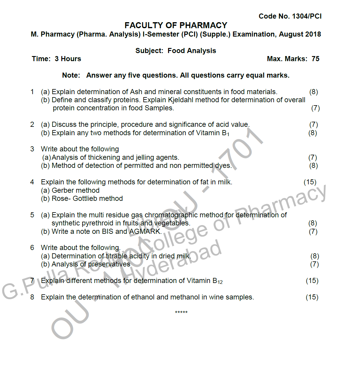 Osmania University M. Pharmacy (Pharmaceutical Analysis) I-Semester ...