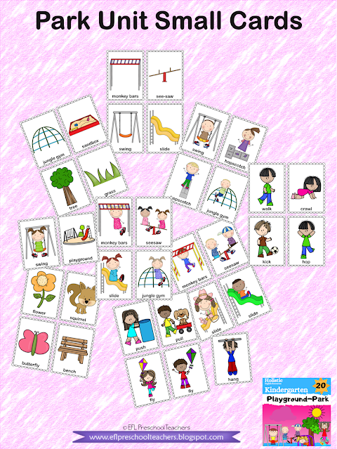 ESL/EFL Preschool Teachers: Park unit small cards to teach Kindergarten EFL