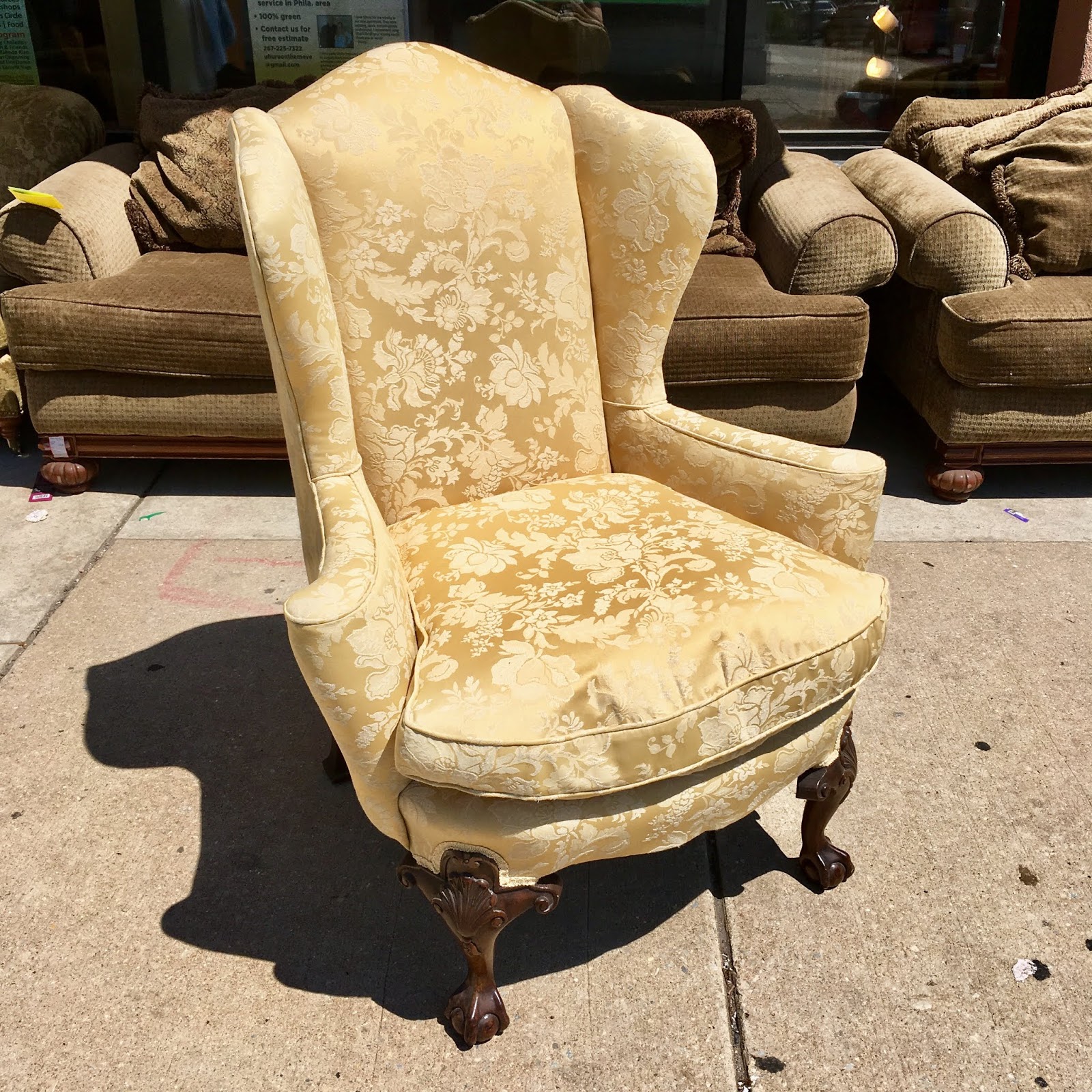 Uhuru Furniture & Collectibles: Light Yellow Floral Pattern Wingback ...