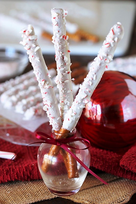 White Chocolate Candy Cane Pretzel Rods | The Kitchen is My Playground