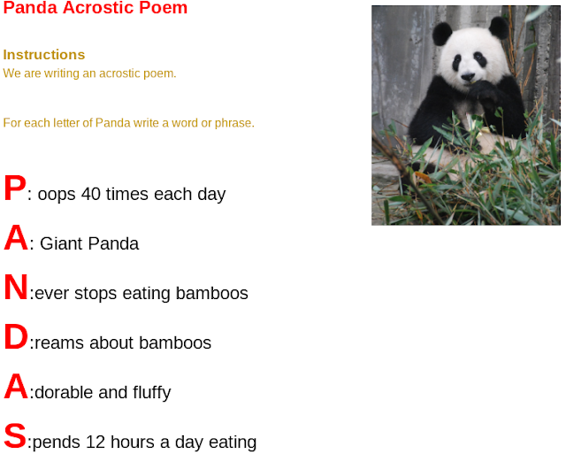 Julianna @ Pt England School : Acrostic poem - Pandas!