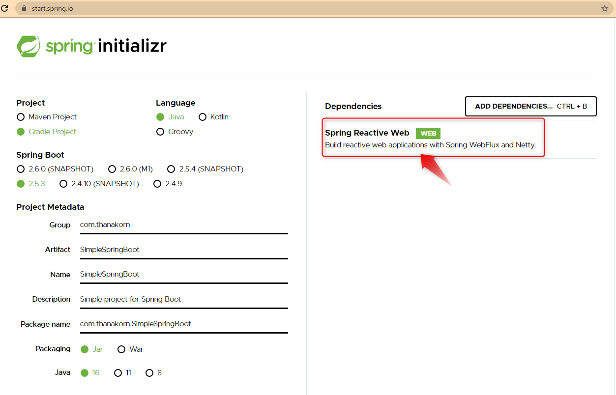 ขอบคุณจาวา: 4. Create A Simple WEB Spring Boot Project