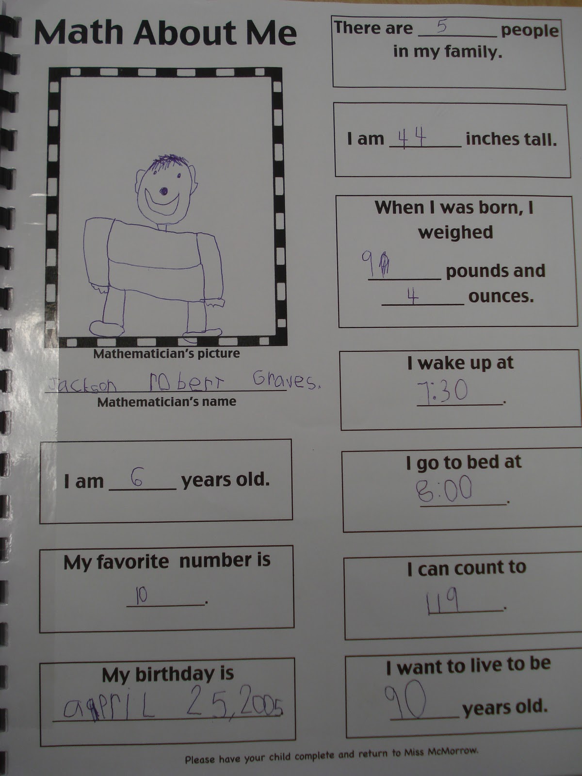 Forever in First: Math About Me