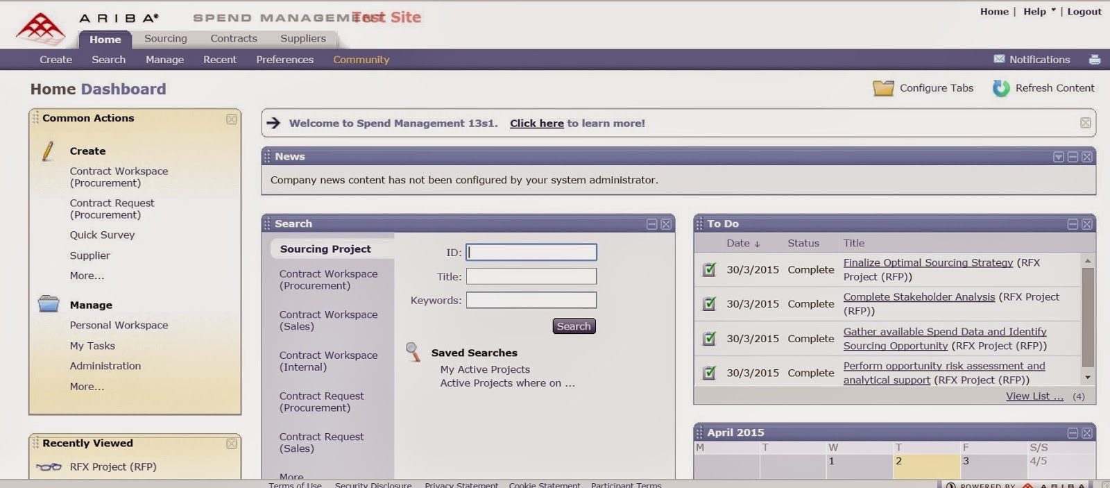 SAP ARIBA BRAZIL: Pra quem nunca viu, essa é a tela principal do Ariba ...