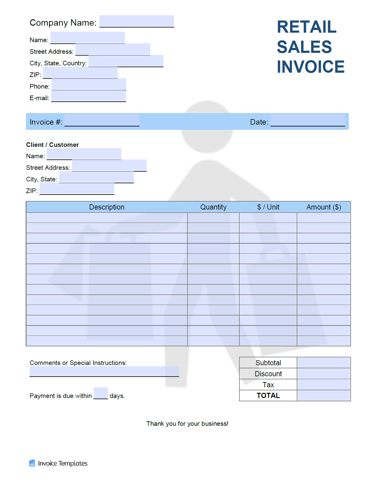 Free Retail Invoice Template - Invoice Template