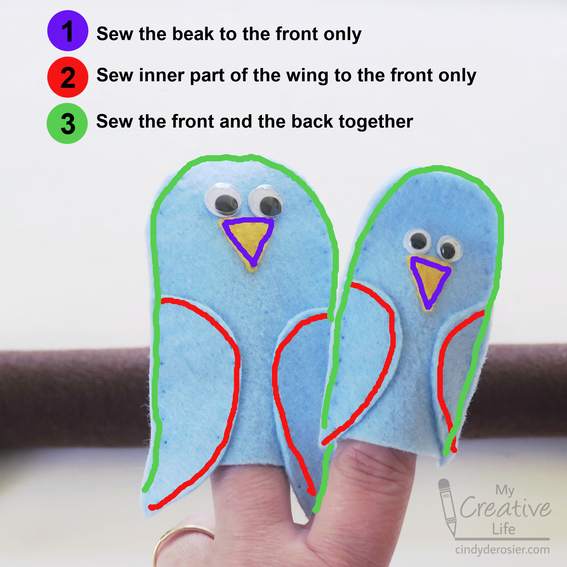 Cindy deRosier: My Creative Life: Spring Felt Bird Family: Finger ...