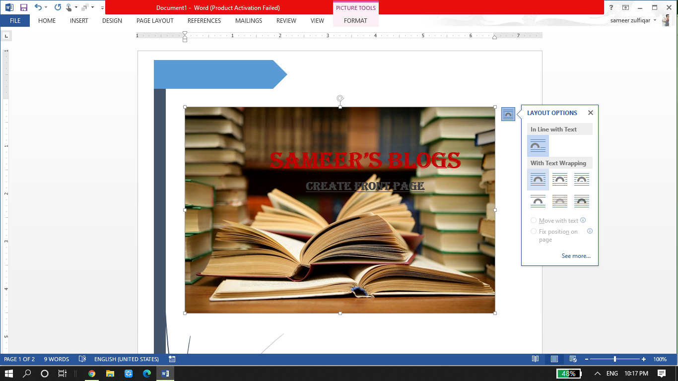 Front Page in MS Word
