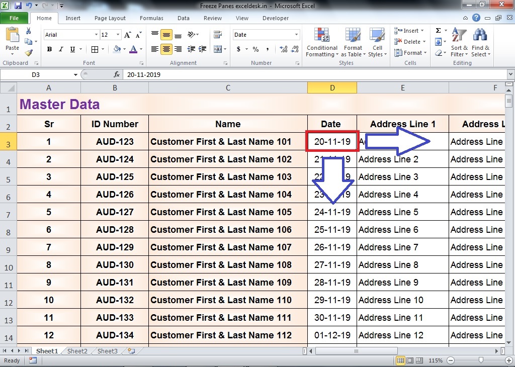 Ms Excel Function Freeze Panes For Freeze Column And Row While Scrolling Large Data Of Excel Sheet