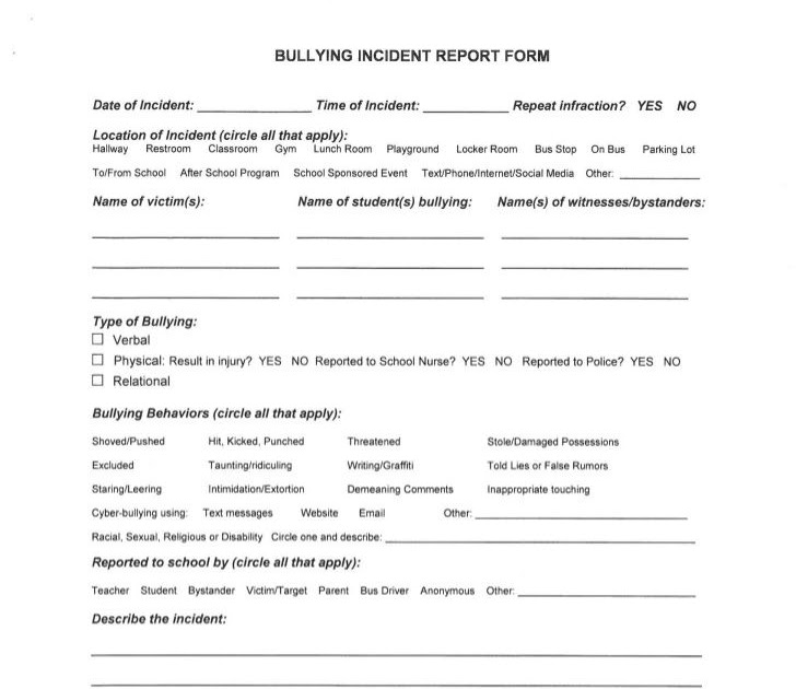Bully Incident Report Form ~ Certificate Letter