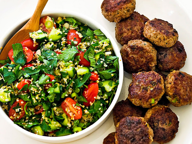 Lamb koftas with rustic tabouli recipe | LEBANESE RECIPES