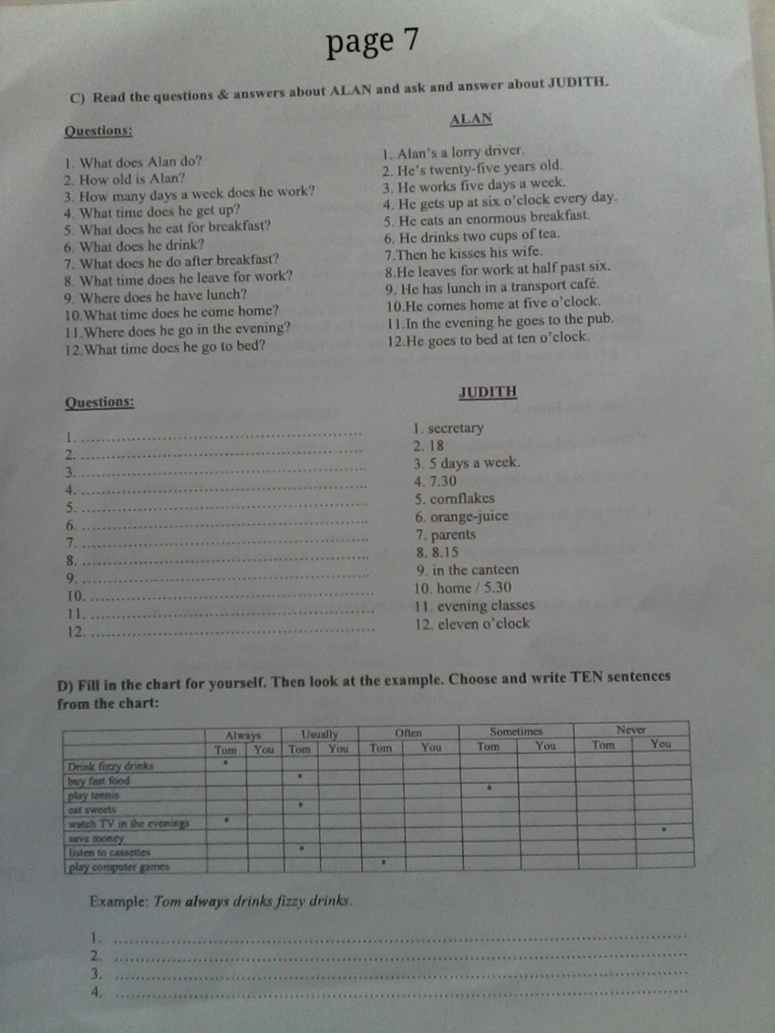 English Homework - Grade7