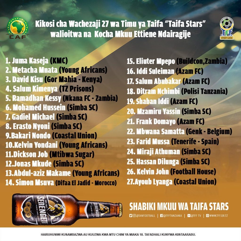 Kikosi cha Taifa Stars kwa ajili ya AFCON chatangazwa | Habari Mbali Mbali Kutoka Tanzania