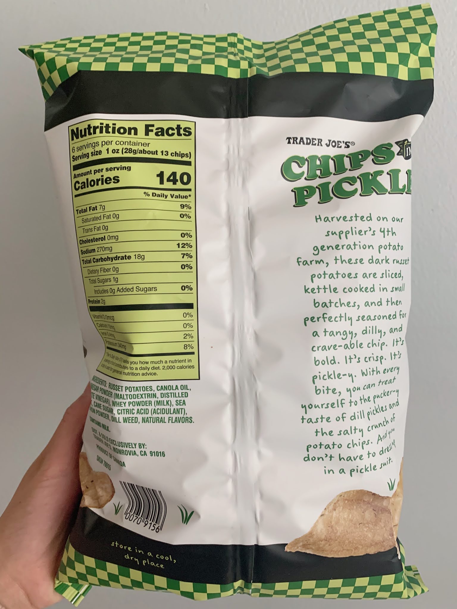 Trader Joe's Chips in a Pickle Dill Pickle Flavored Potato Chips Trader Joe's Chips in a Pickle Dill Pickle Flavored Potato Chips