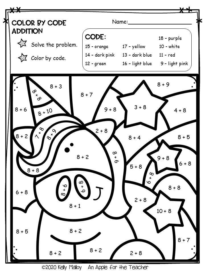 An Apple For The Teacher: Unicorn Color By Number
