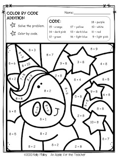 An Apple For The Teacher: Unicorn Color By Number