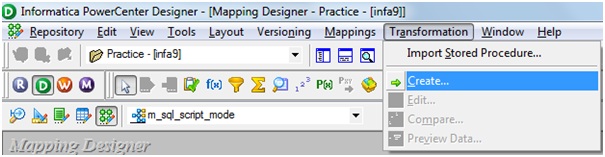 a) That willappear you 'Select the transformation type to create: