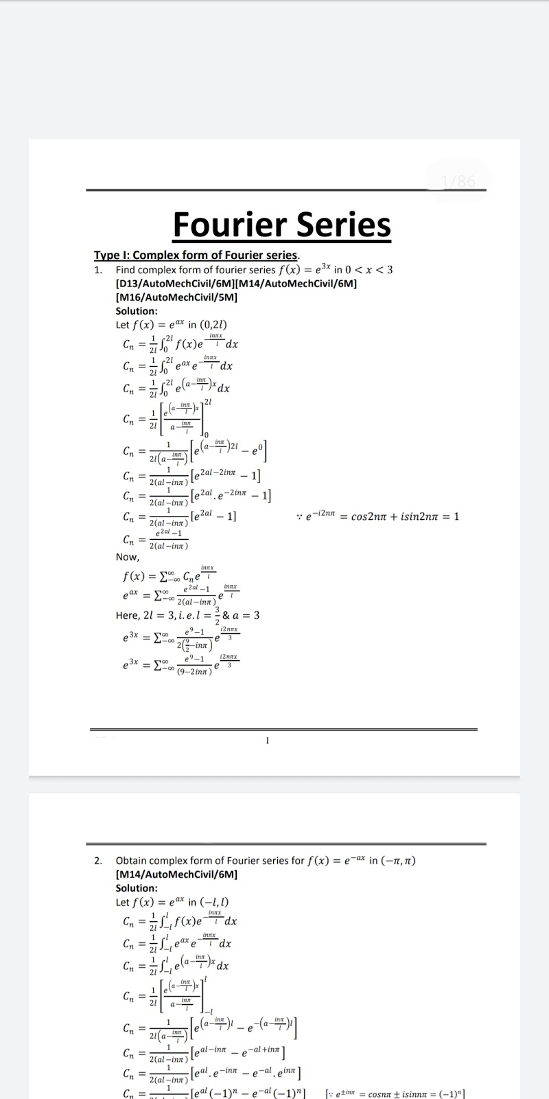 Notes For Fourier Series M3