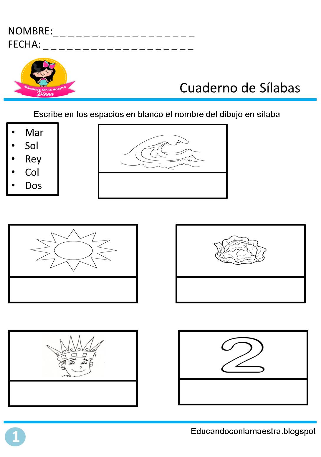 Educando con la Maestra: Cuaderno de Silabas/ una, dos y tres silabas