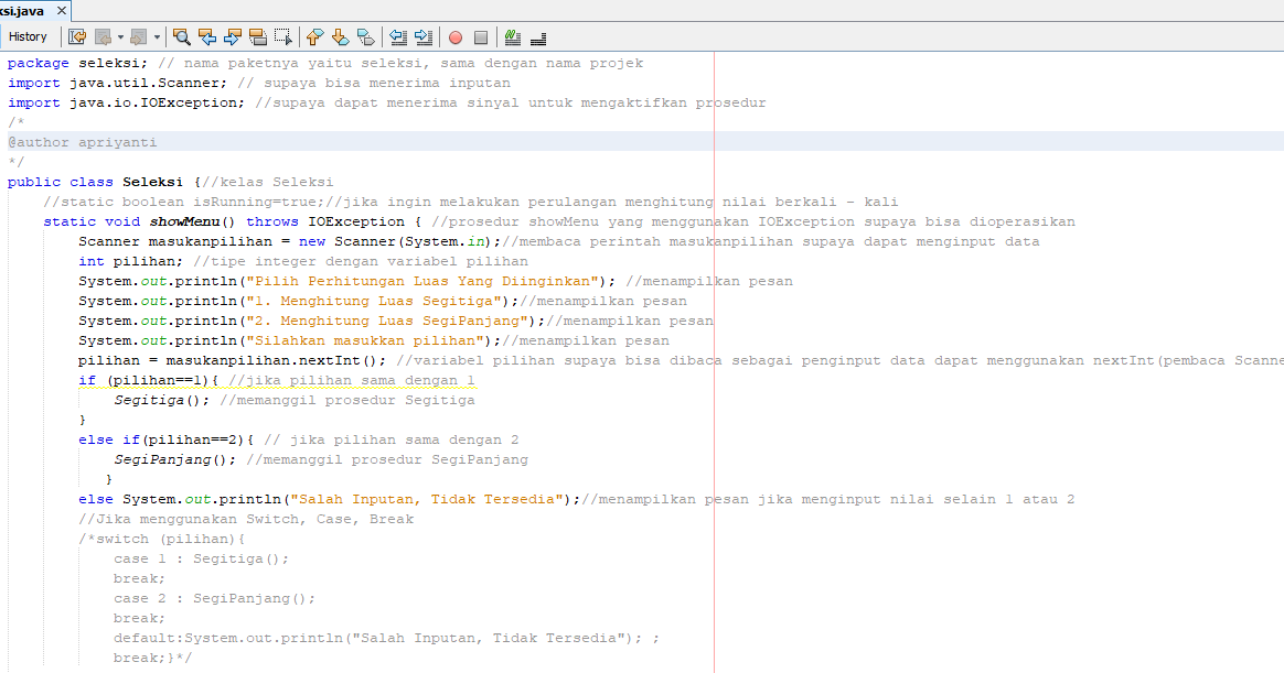 #JAVA : Program Pemilihan/Percabangan Dengan Membuat Dan Memanggil Prosedur