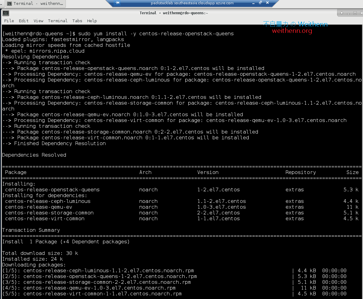 CentOS 7.5 透過 RDO 安裝 OpenStack Queens ~ 不自量力 の Weithenn