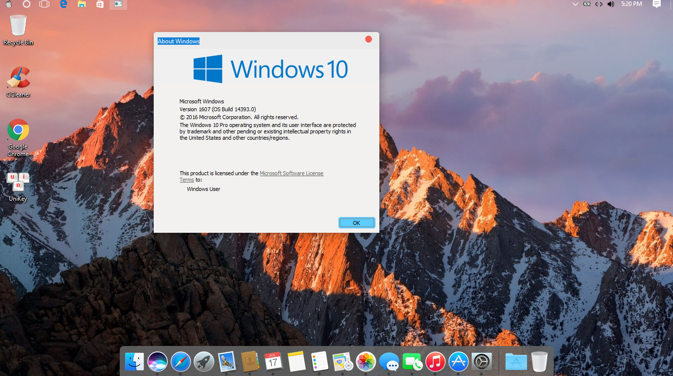Windows 10 Pro Version 1607 build 14393.0 with macOS Transformation ...