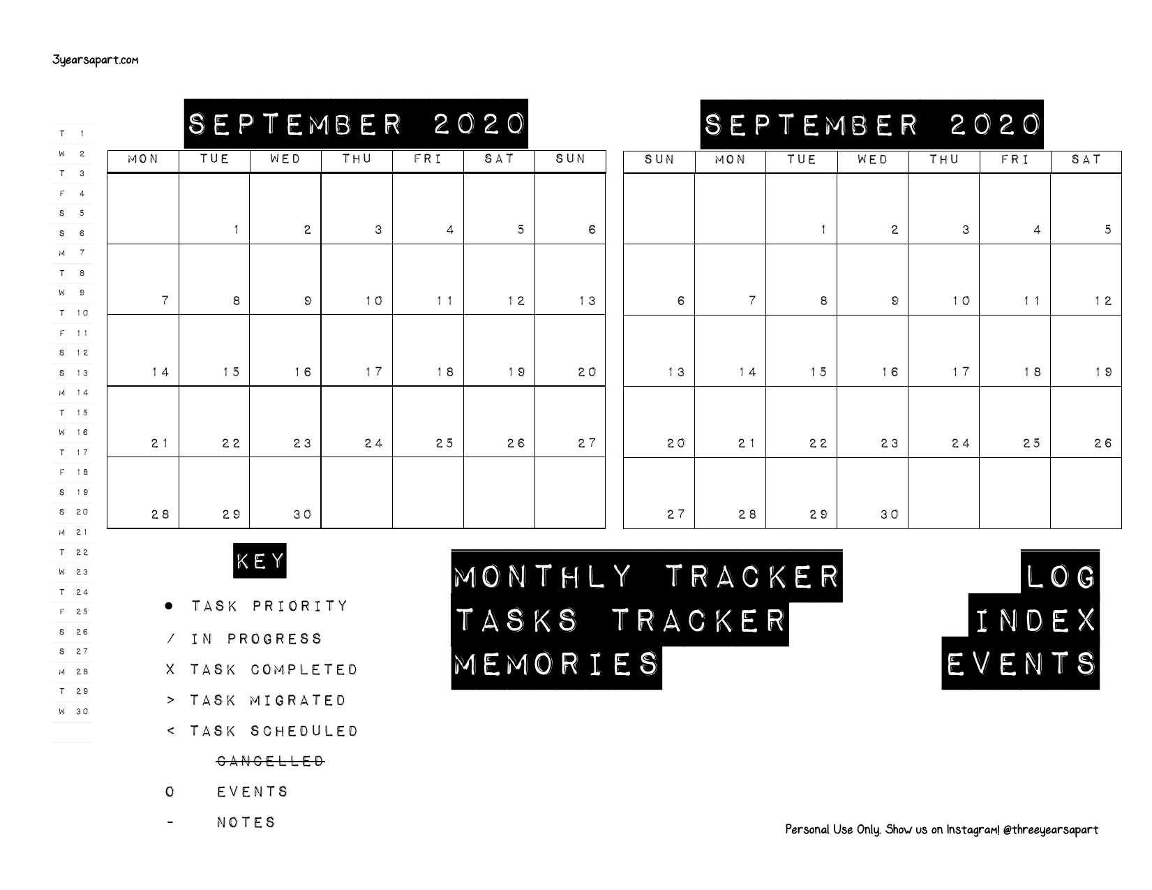 September 2020 Bullet Journal Bundle | Free Printable for Bullet ...