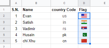Insert country flag inside google sheet's cell