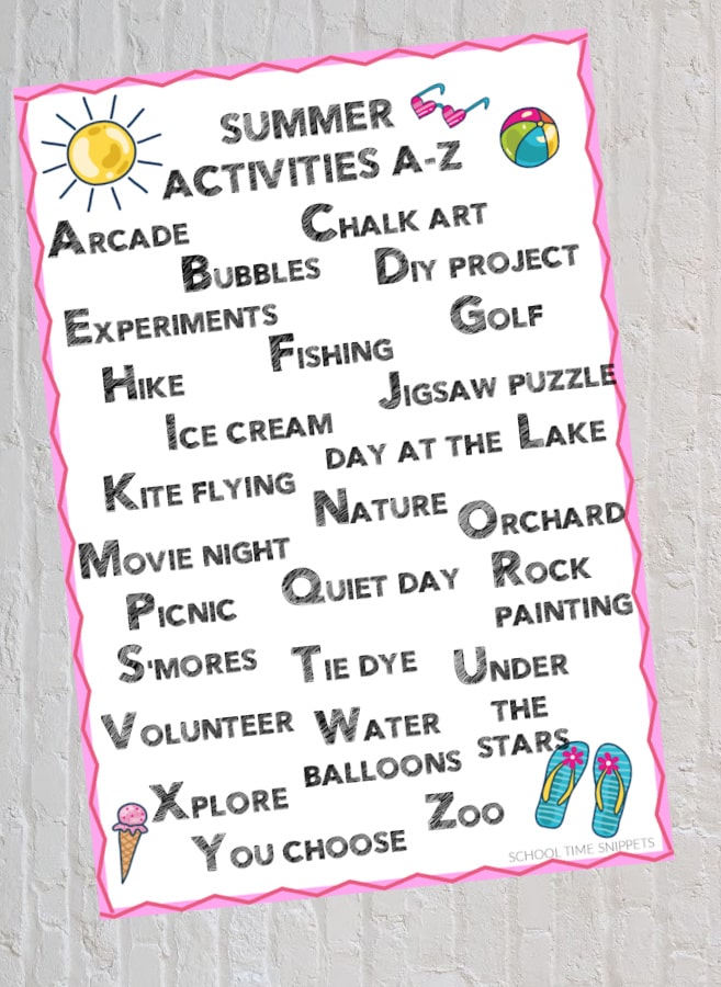A to Z Summer Bucket List for Kids | School Time Snippets