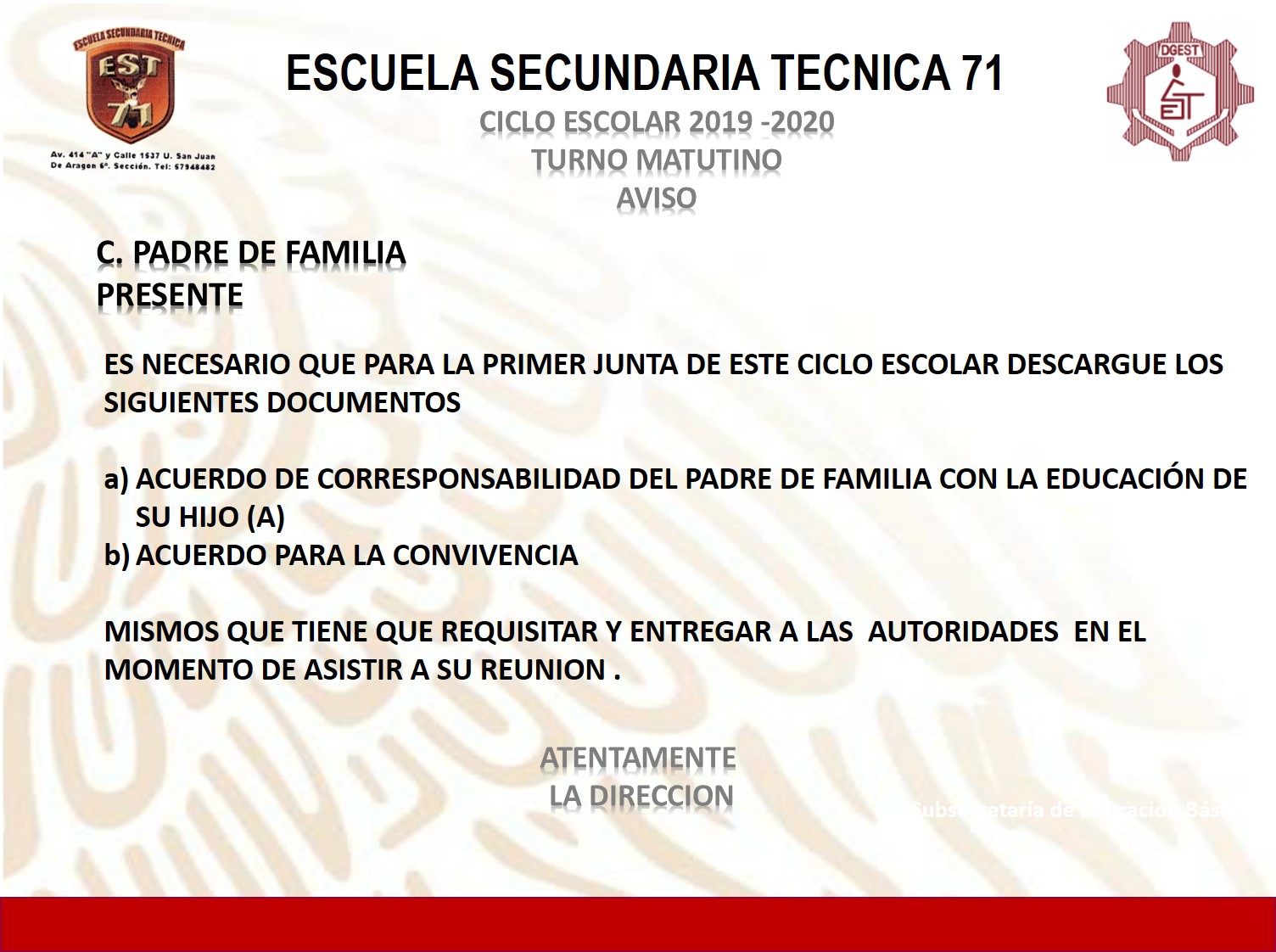 Escuela Secundaria Técnica 71: DOCUMENTOS PARA LA PRIMER JUNTA ESCOLAR ...