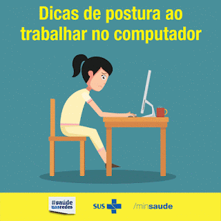 TRABALHANDO BEM: Postura sentada no computador de mesa e notebook