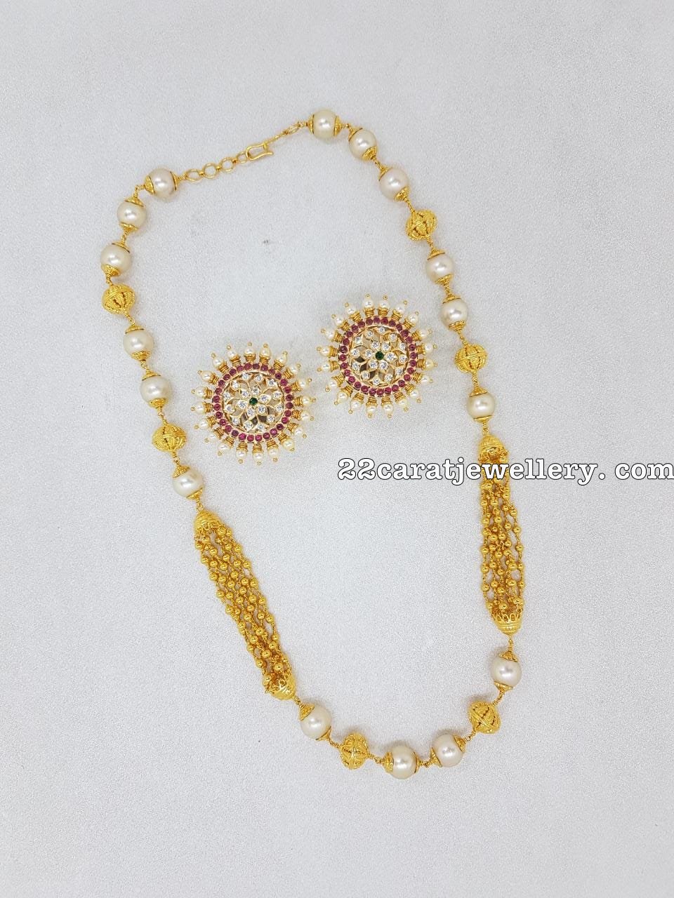 Simple Gold Balls Pearls Set - Jewellery Designs