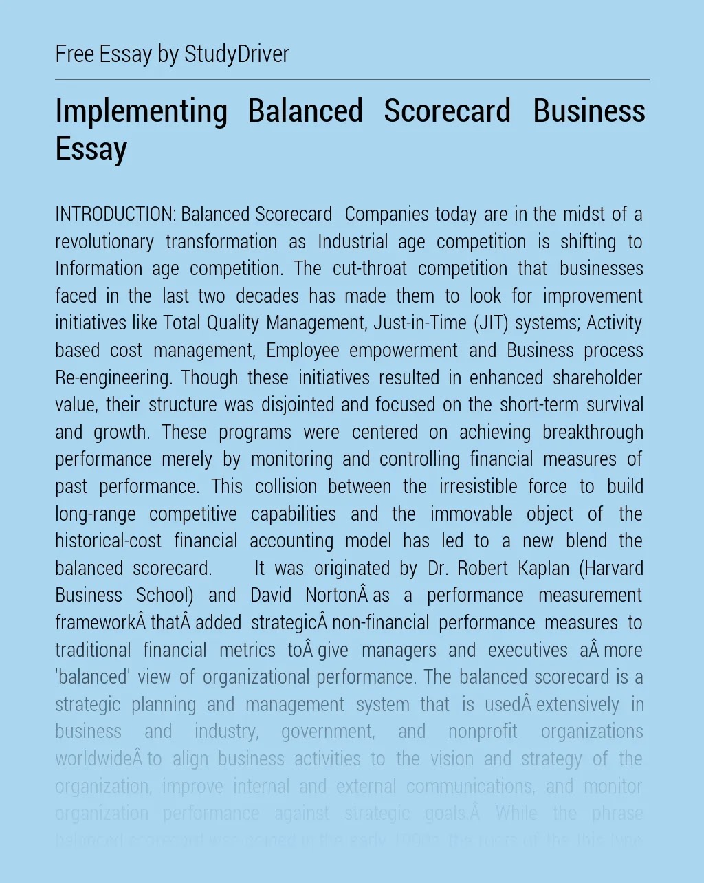 Balanced Scorecard Essay - Federal Resume