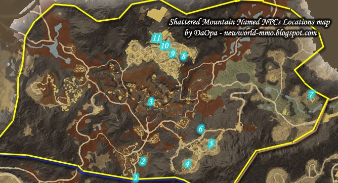 New World: Shattered Mountain Named NPCs lcations map