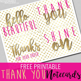 My Fashionable Designs: Free Printable Thank You Notecard Set, Gold & Pink