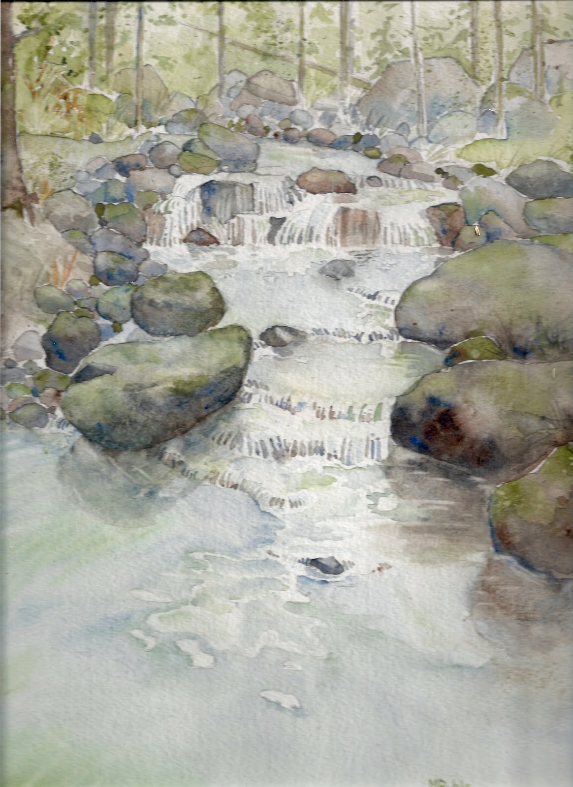 watercolor blog: Stream and Green Rocks