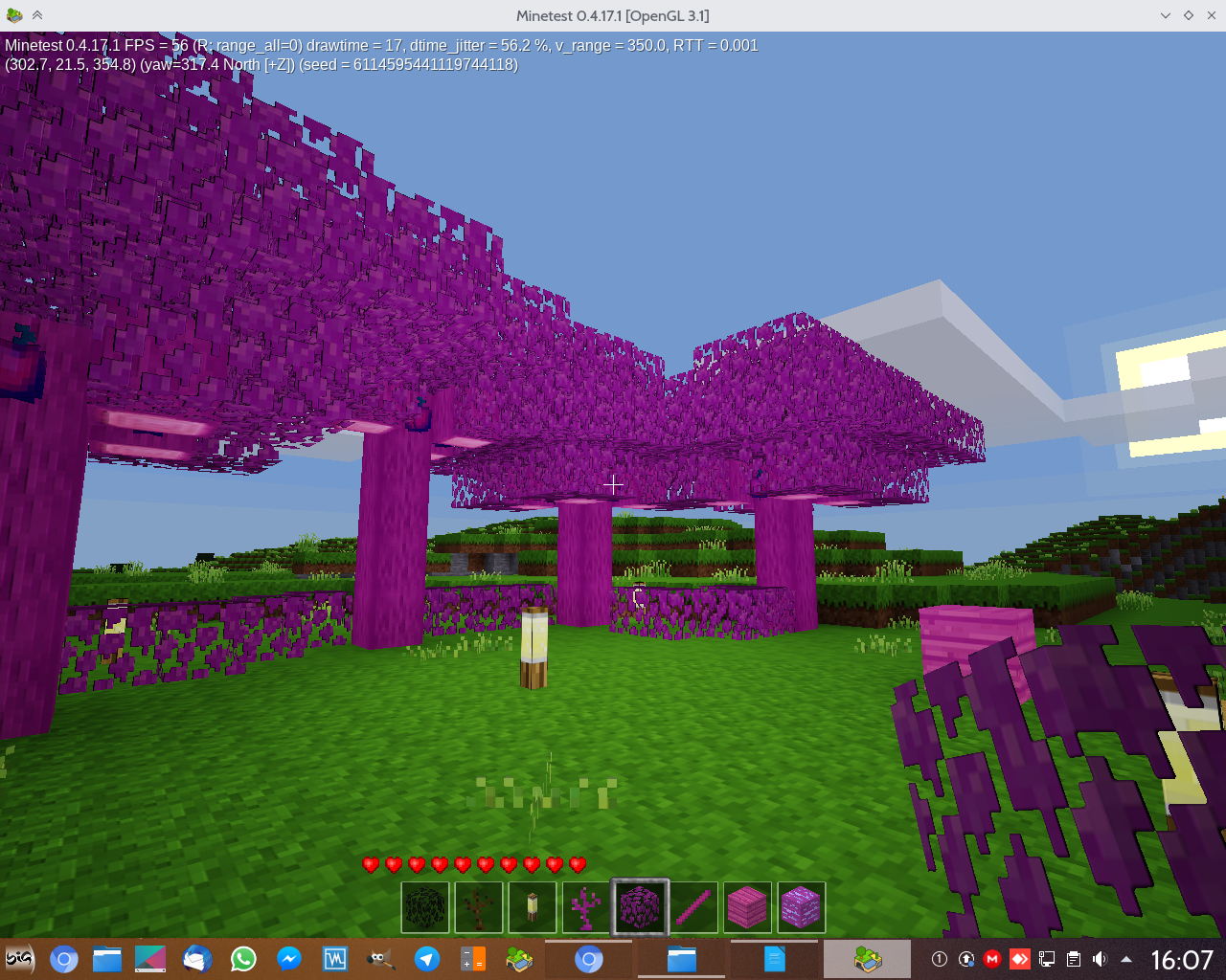 Minetest forum e turoriais: minetest como colocar arvore roxa