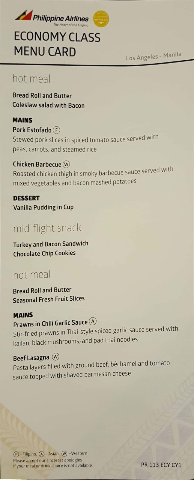 Pinoy Roadtrip: PHILIPPINE AIRLINES: Meals on Los Angeles to Manila Flights