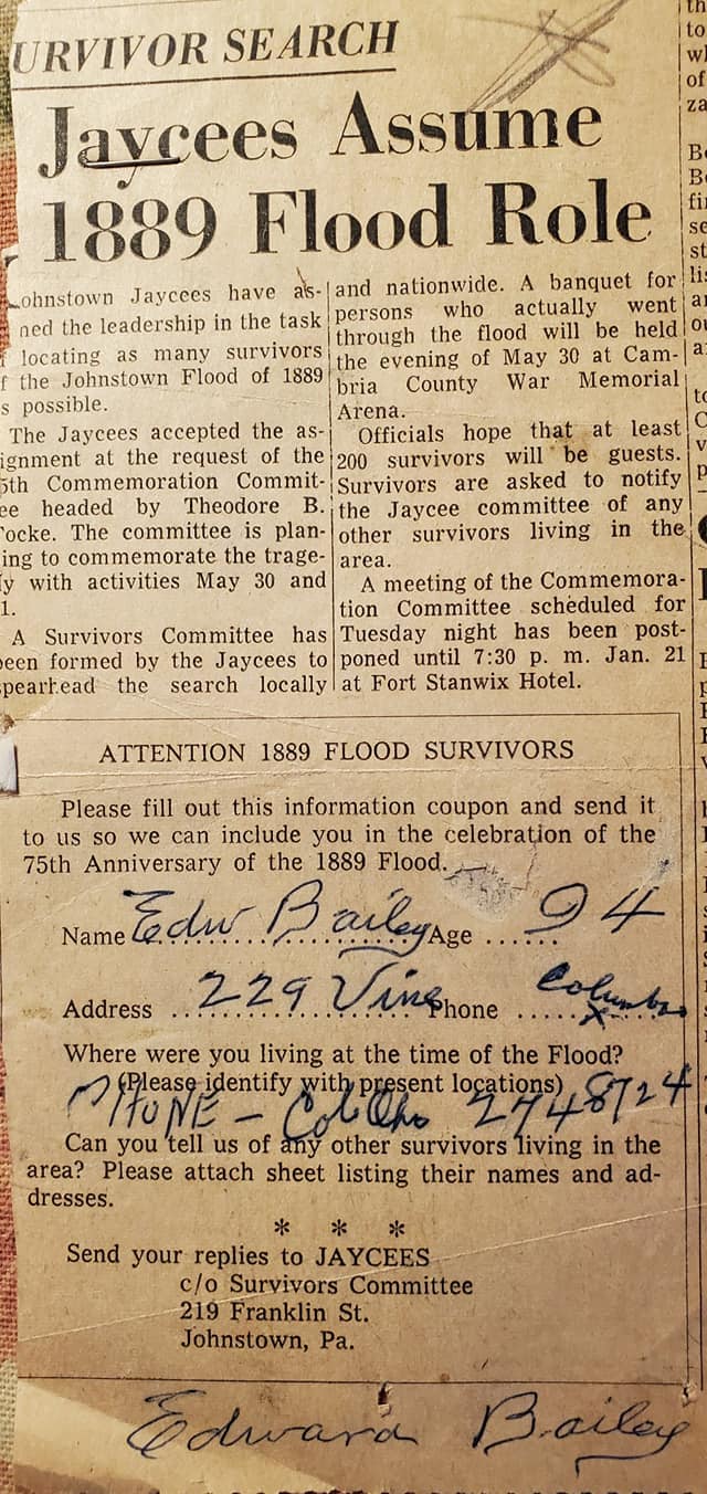 Vintage Johnstown: 1889 Flood Survivors Project - Edward Bailey