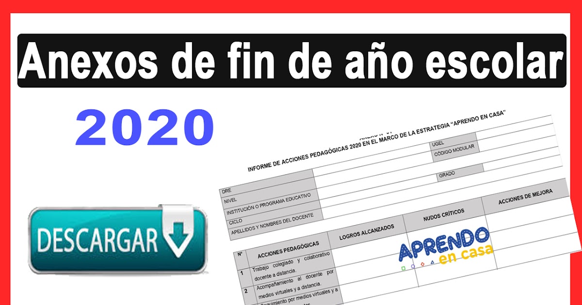 Anexos para presentar a fin de año escolar 2020 ~ El diario del docente