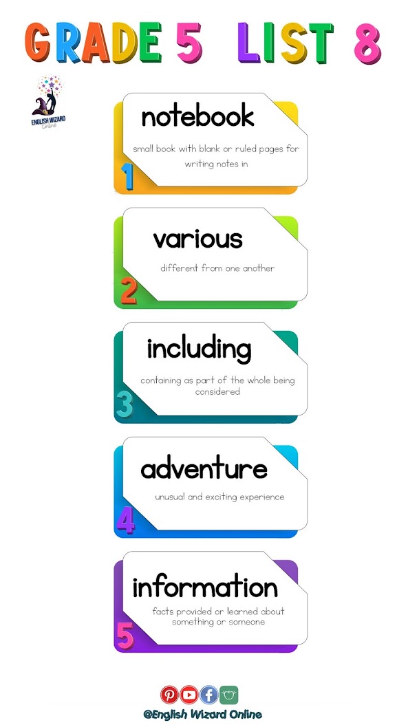 English Wizard Online: Grade 5 Spelling Words Printable List 8 with Video