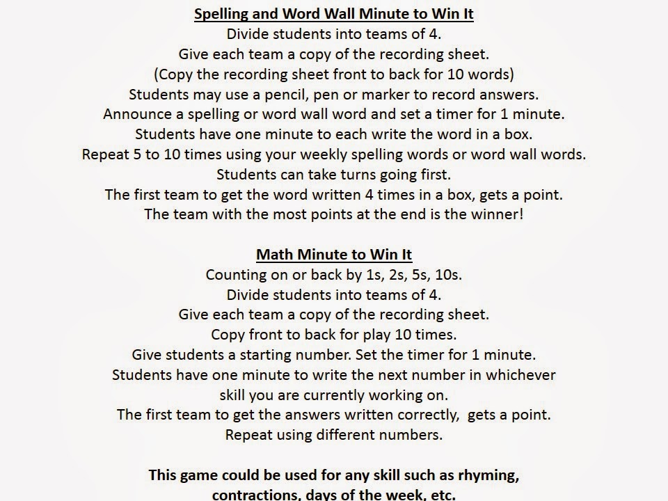 The Very Busy First Graders: Minute to Win It and Show What You Know Throw!