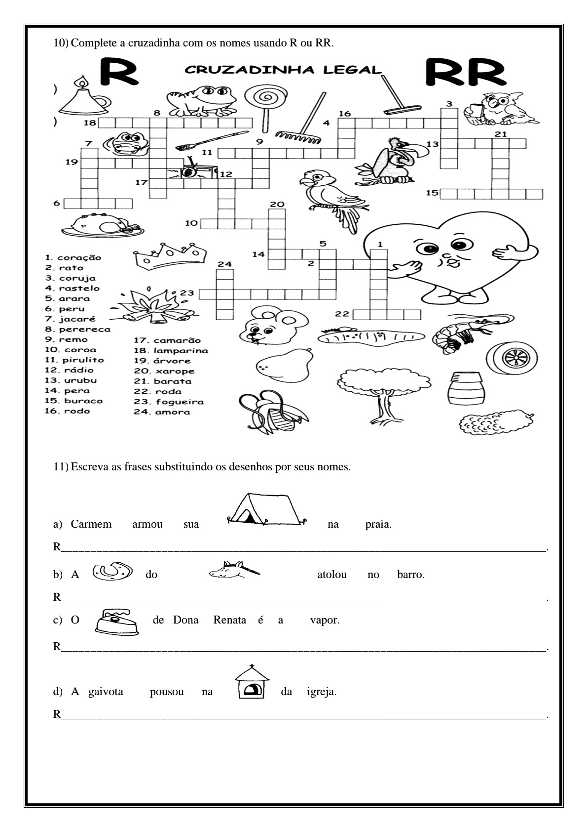👍Língua Portuguesa: uso da letra R e RR Atividade de língua portuguesa ...