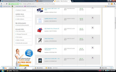 QUIBIDS: My Quibids Wins