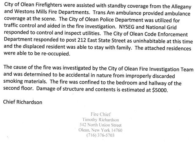 Wellsville Regional News (dot) com: City of Olean Fire Department Press Release - East State ...