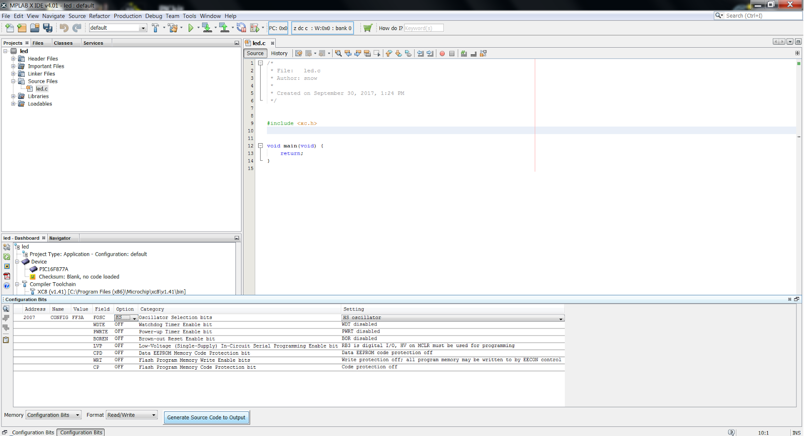 Blink LED with PIC16f microcontroller - CONTROLLERSTECH
